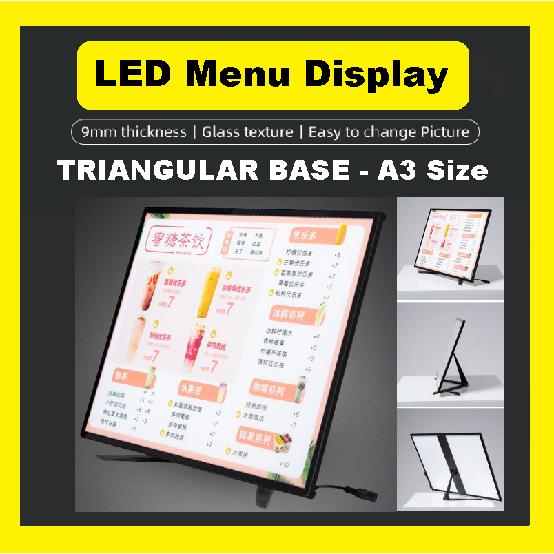 Triangular Base Led Menu Stand | Table-top LED Menu Stand | Counter-top ...