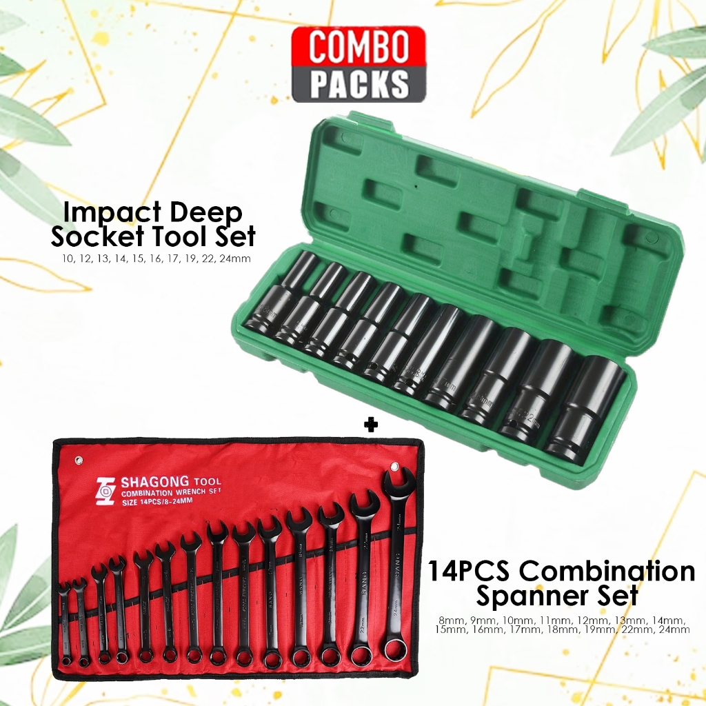 14PCS Black CRV Combination Spanner Set Spanar Tool Set Combination ...