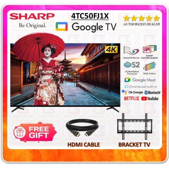 【FREE HDMI CABLE + BRACKET TV】SHARP 50 Inch 4K UHD Google TV 4TC50FJ1X ...