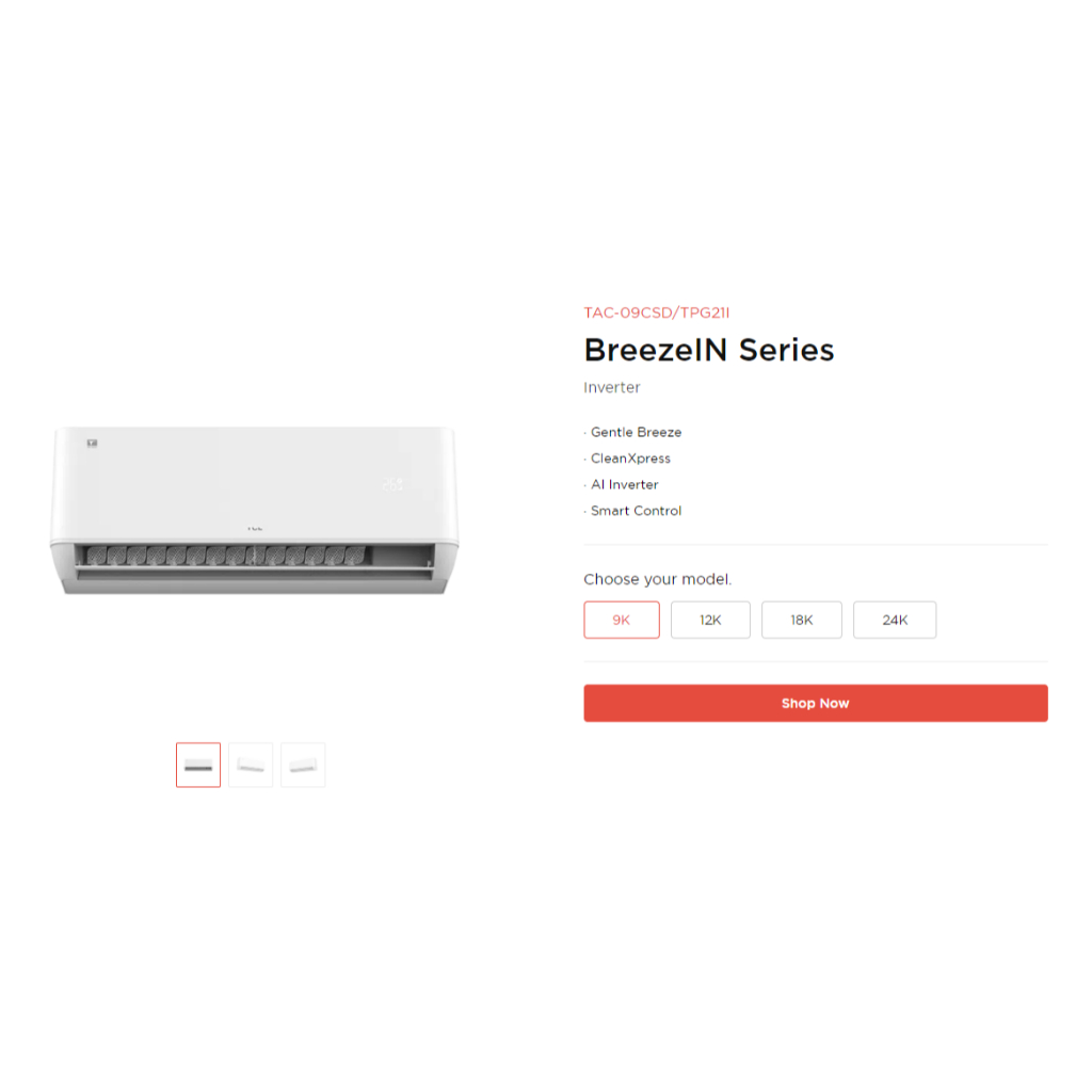 TCL T-PRO SERIES 1HP 1.5HP 2HP TAC-09CSD/TPG21I BreezeIN Series Inverter | Shopee Malaysia