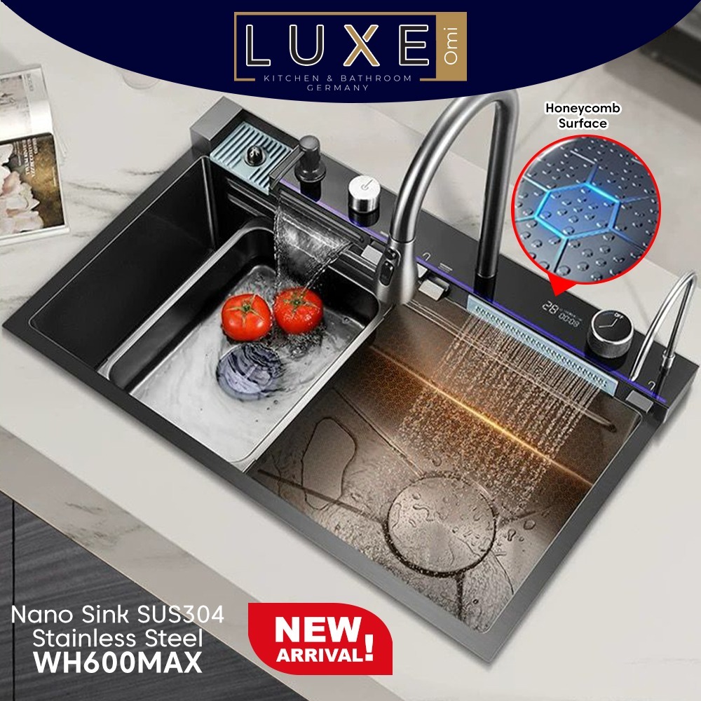 LUXE Stainless Steel Anti Scratch Honeycomb Kitchen Sink Waterfall Sink ...