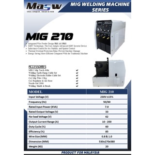 MASW HEAVY DUTY 2IN1 MIG210 200AMP METAL INVERTER GAS WELDING MACHINE ...