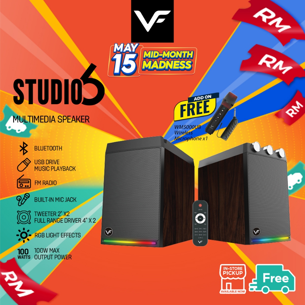 Vinnfier VF Studio 6 Bookshelf RGB Light Effect 100W 2.0 bluetooth ...