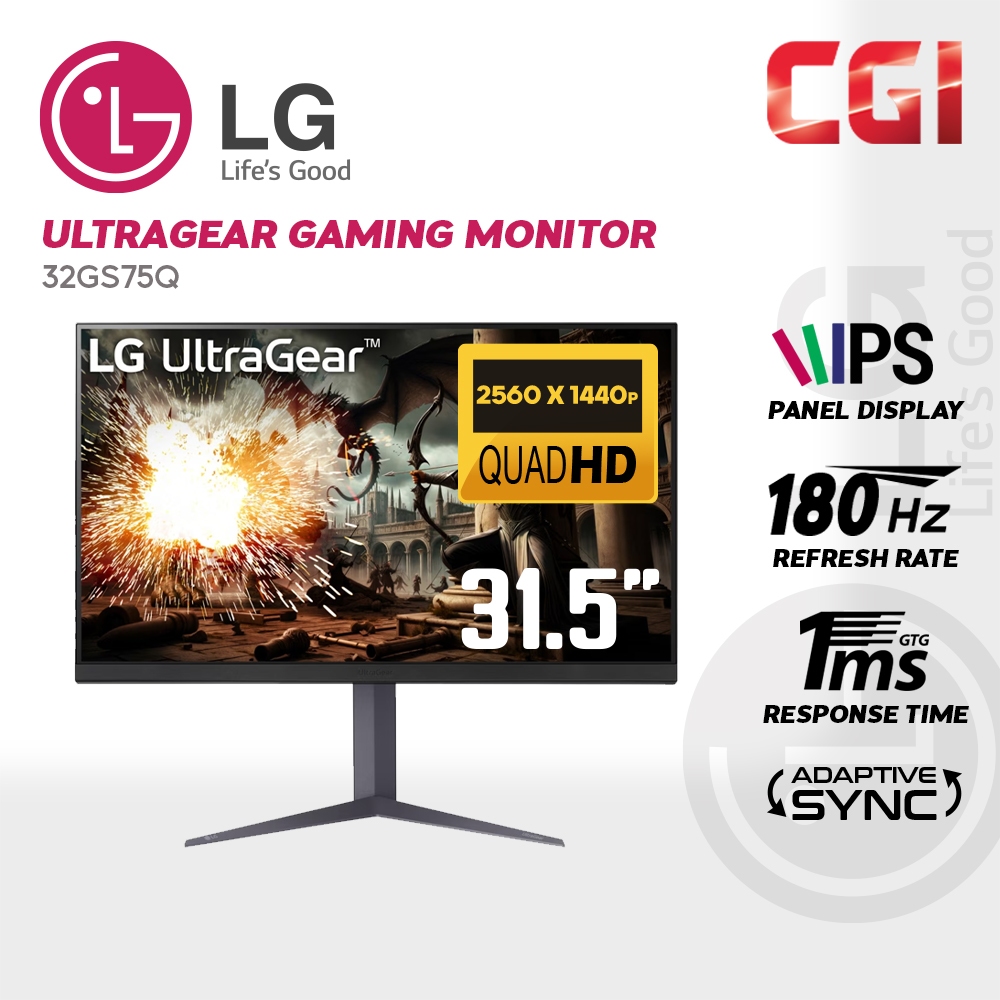 LG 32"32GS75Q IPS QHD 180Hz 1ms HDR10 NVIDIA G-SYNC & AMD FreeSync Compatible Ultragear Gaming ...
