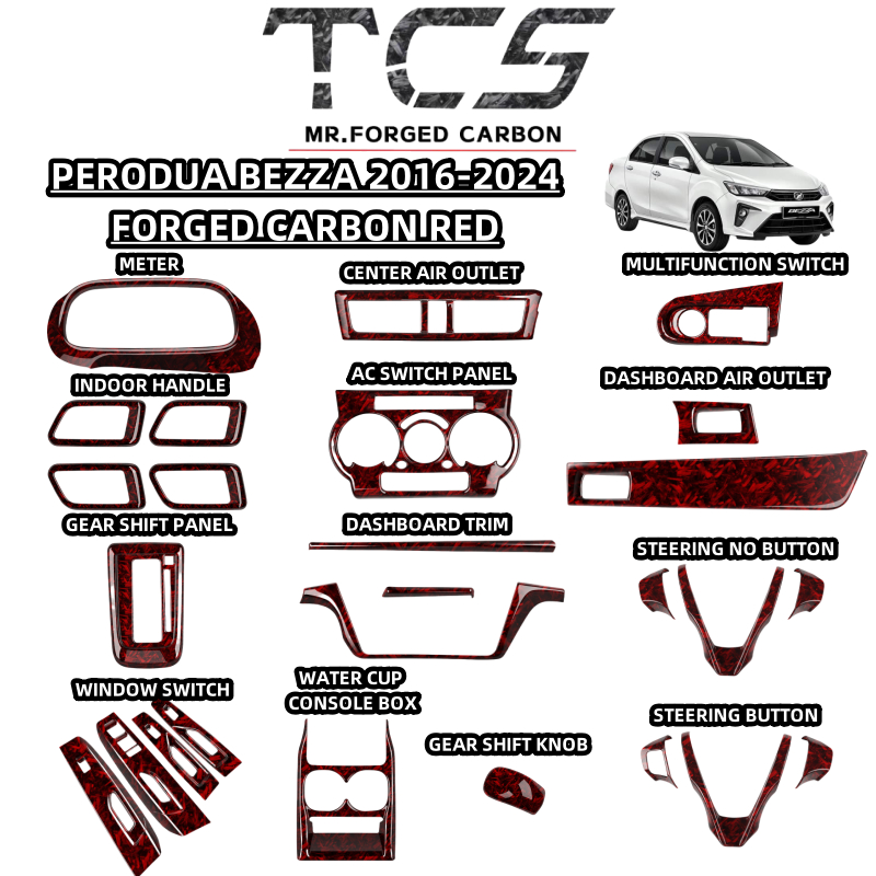 TCS PERODUA BEZZA 2016-2026 NEW COLOR FORGED CARBON RED CAR INTERIOR ...