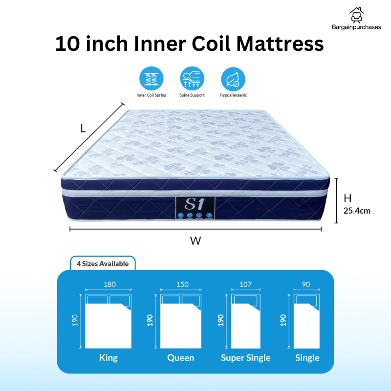 10 INCH Inner Coil Spring Mattress (10") 25.4cm Knitted Fabric Cover ...