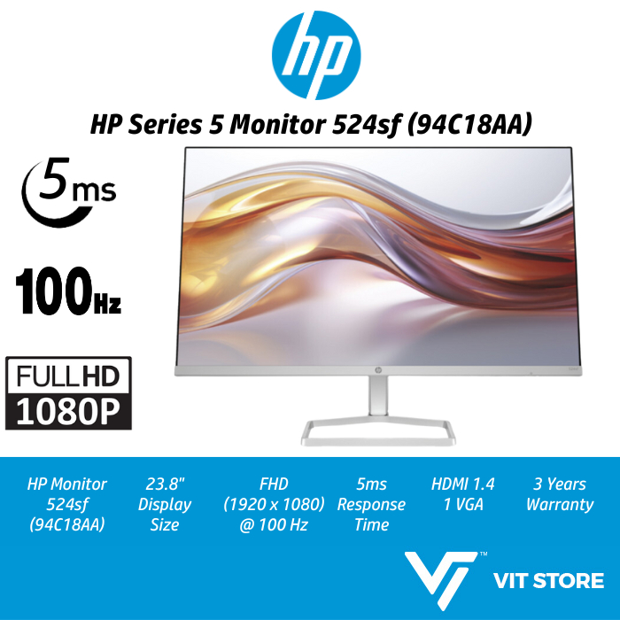HP Series 5 FHD Monitor 524sf 94C18AA 23.8 inch FHD (1920x1080) 100Hz ...