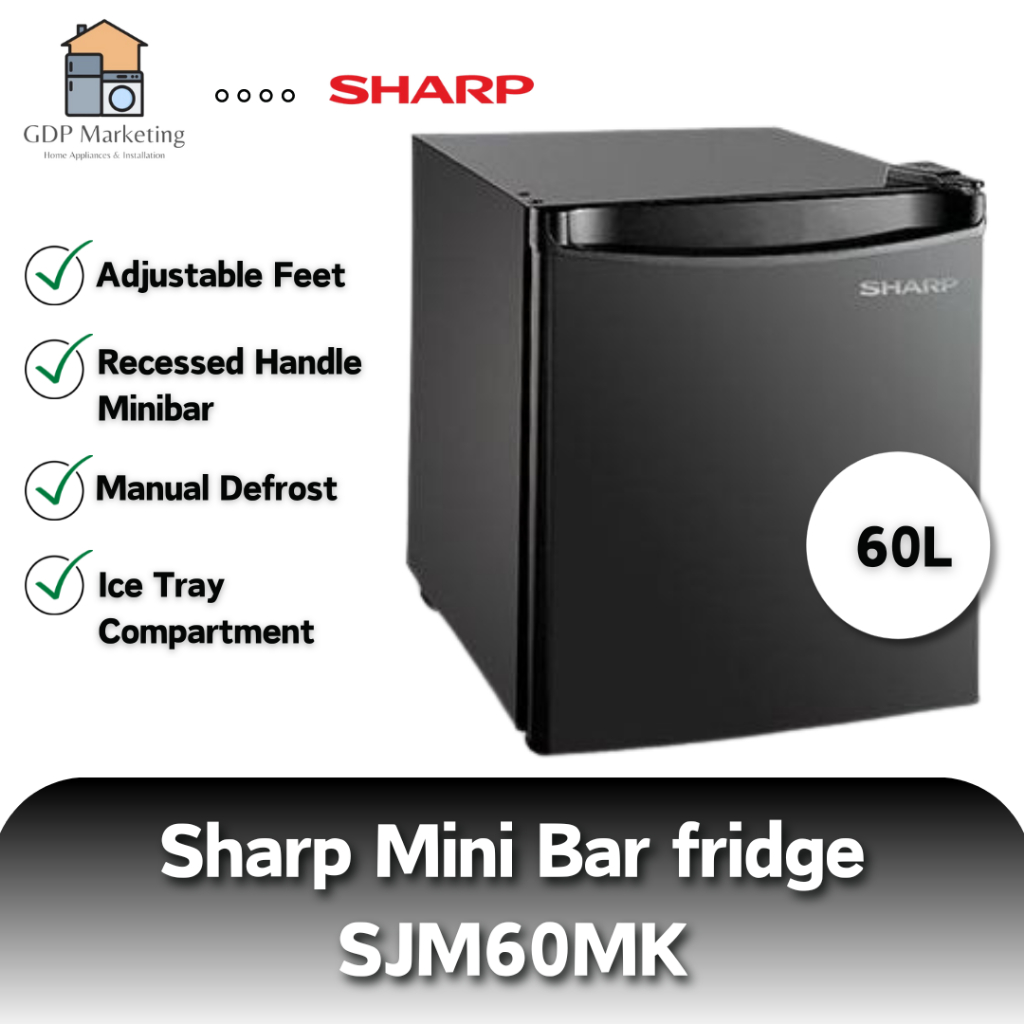 Sharp Mini Bar Fridge 60L SJM60MK with Recessed Handle, Adjustable Feet ...