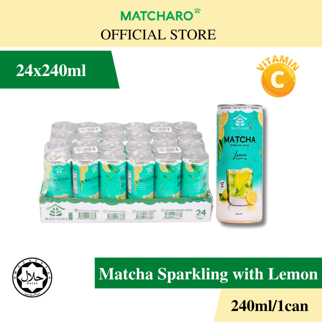 [HALAL] MATCHARO Matcha Sparkling Lemon (240ml x 24) - Air Berkarbonat ...