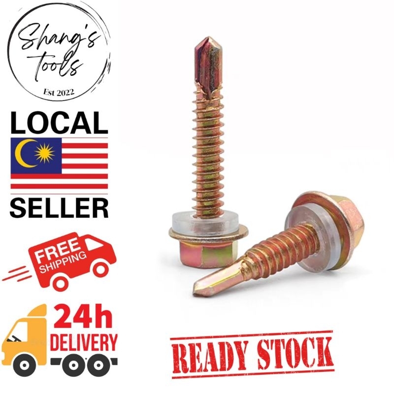 (1kg) Hex Self Drilling screw with washer / paku zink / paku besi ...