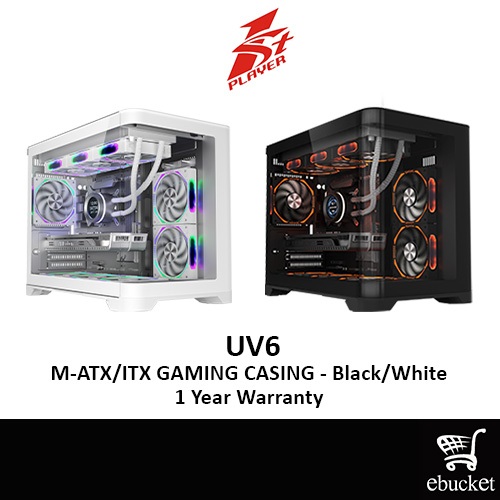 1st Player UV6 U-Shape Glass Transparent BLACK WHITE Gaming Case ...