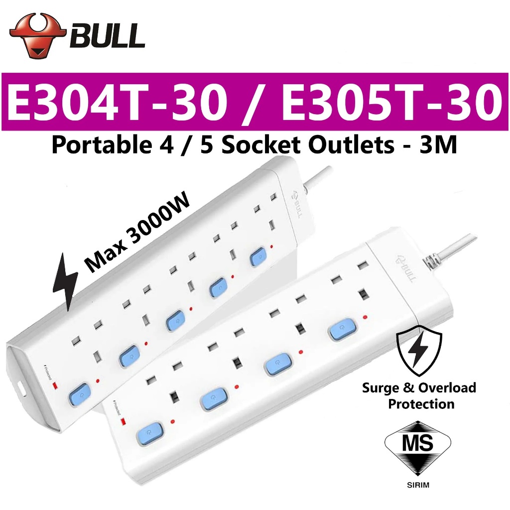 BULL E304T/E305T Surge Protection 3000W SIRIM Approved Power Trailing ...