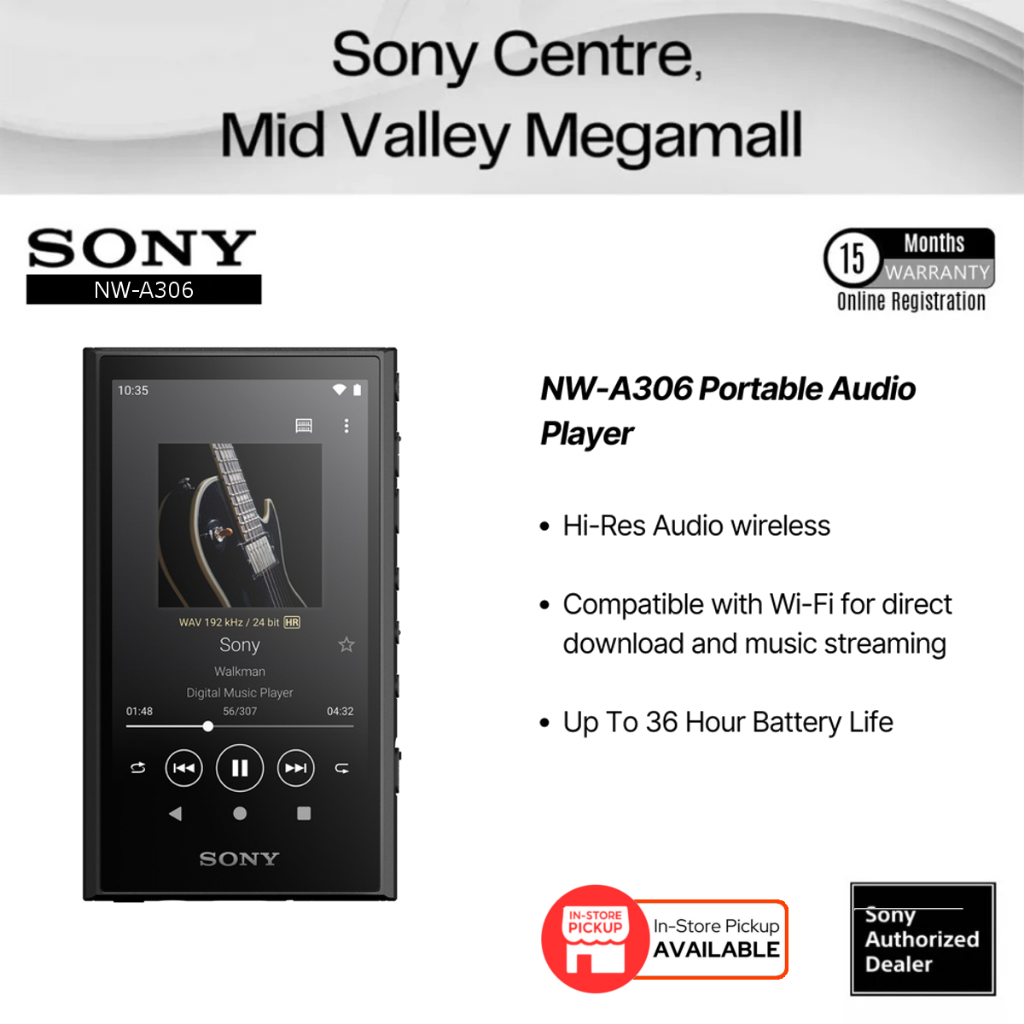 Sony NW-A306 Walkman Hi-Res Portable Audio Player with Internal 32GB ...