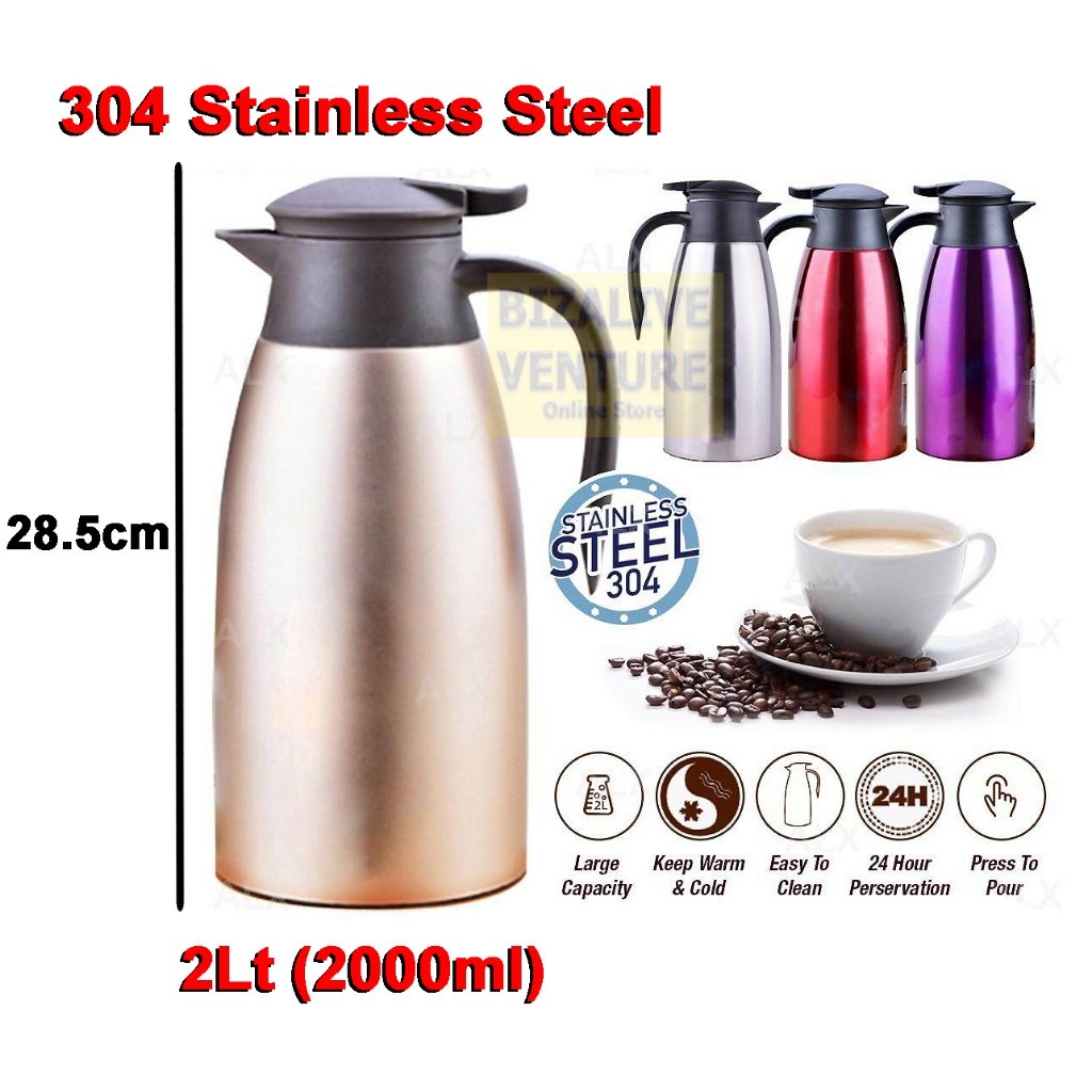 (2L) 304 Stainless Steel Thermal Jug Insulated Jug | Thermos Jug | Vacuum Flask Thermal Flask ...