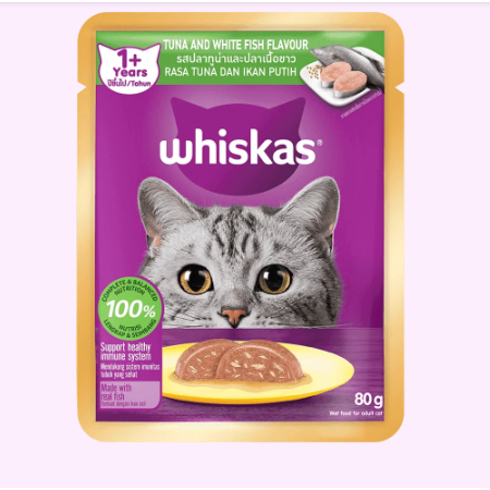 Whiskas Pouch Adult 1+ Yrs Tuna and Whitefish Cat Food 80g x 28 pouches ...