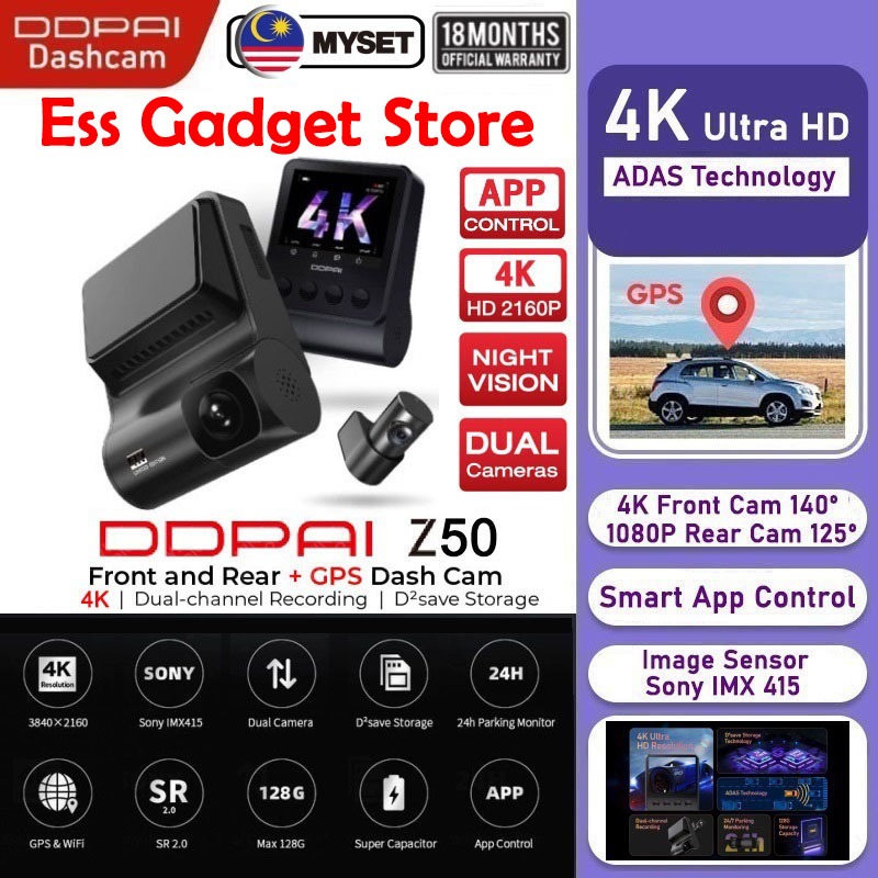 MY Set DDPAI Z50 4K 2160P Dash Cam Front + Rear Cam IPS Monitor GPS Version DVR Decoder ADAS ...
