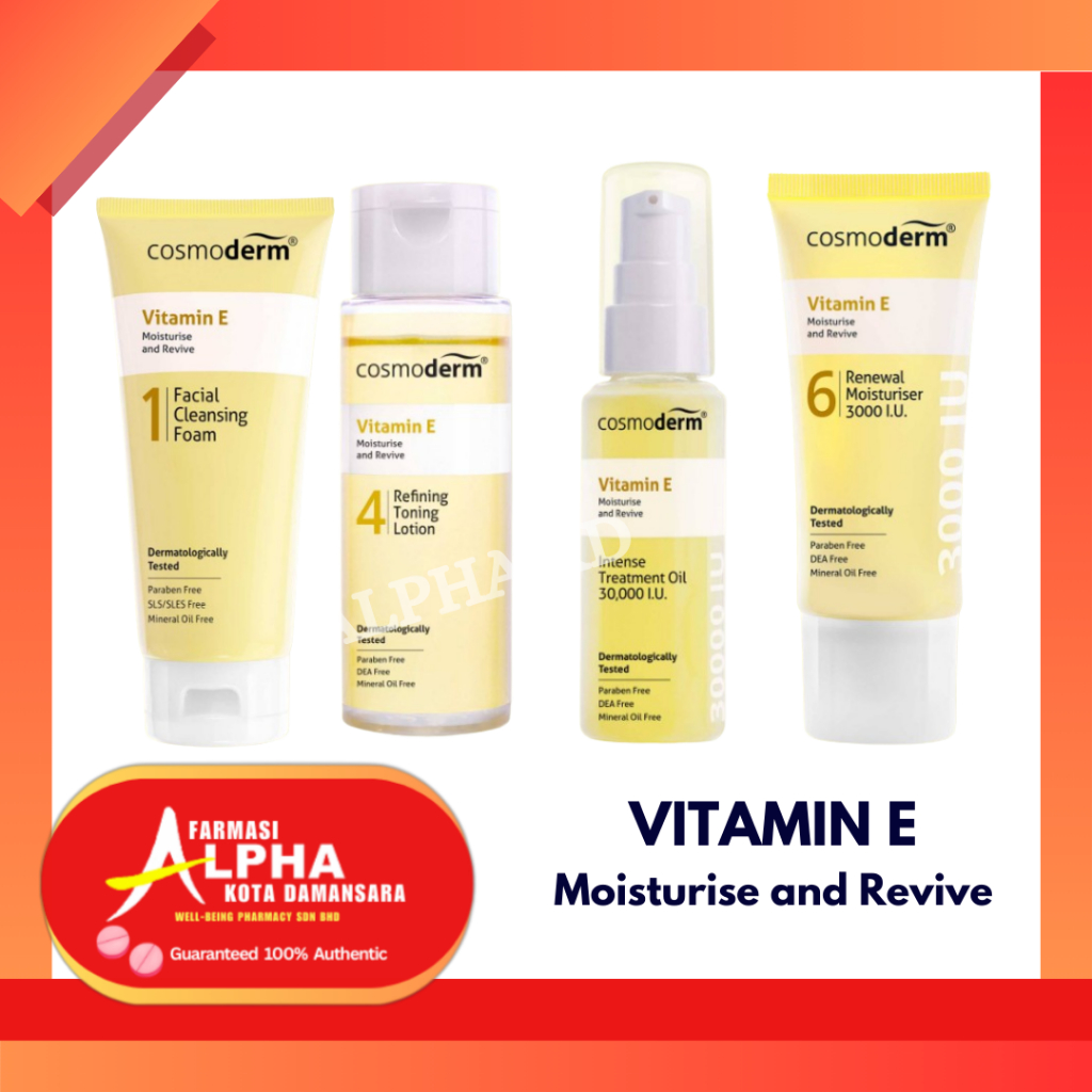 Cosmoderm Vitamin E Cleansing Foam, Toning Lotion, Treatment Oil ...