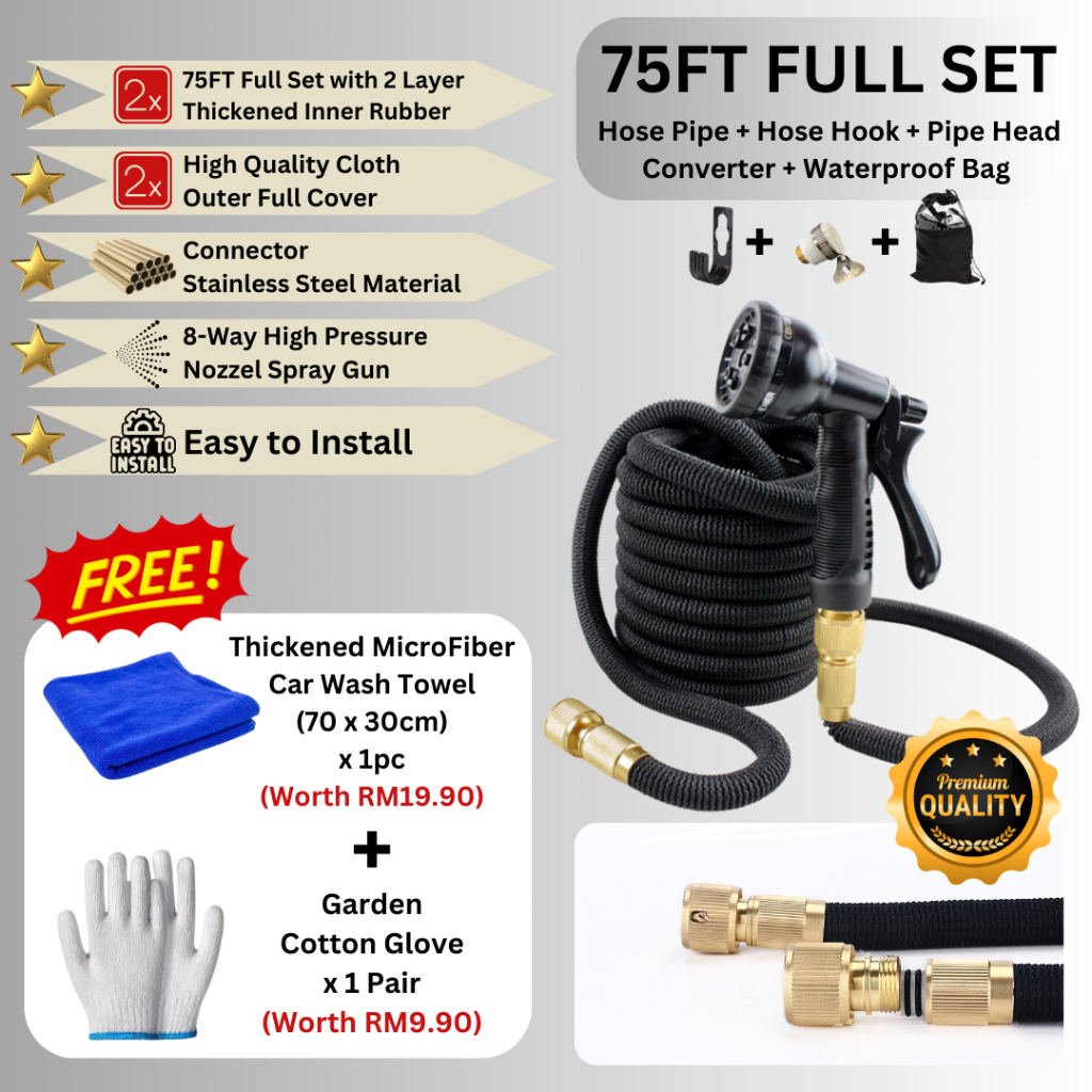 Expandable Magic Water Hose Pipe Getah Paip Cuci Kereta Car Wash Garden ...