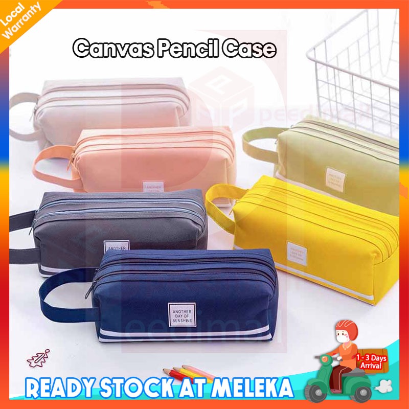 ️🇲🇾 Large Double Layer Pencil Case Double Zip Canvas Pen Pouch Pen ...