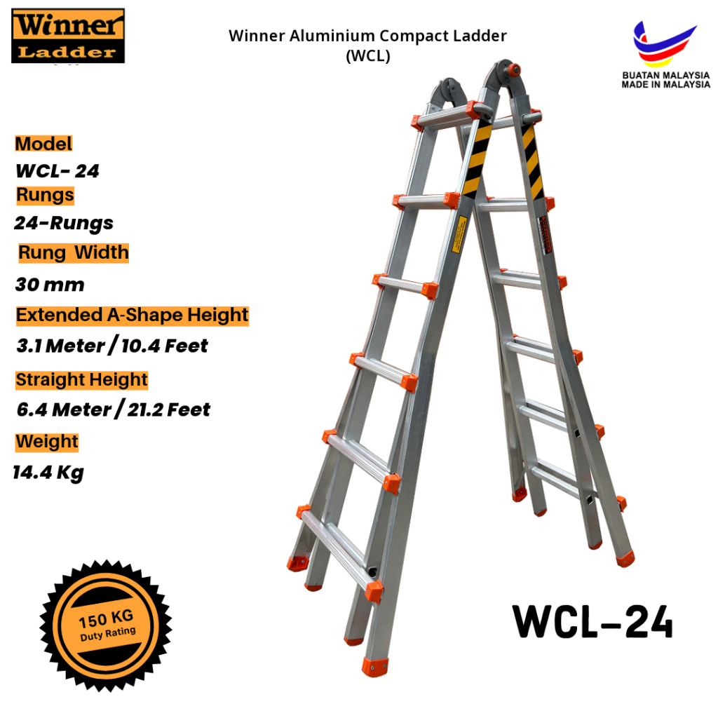 Winner Aluminium Compact Ladder WCL-24 Multipurpose Ladder 24 Step ...