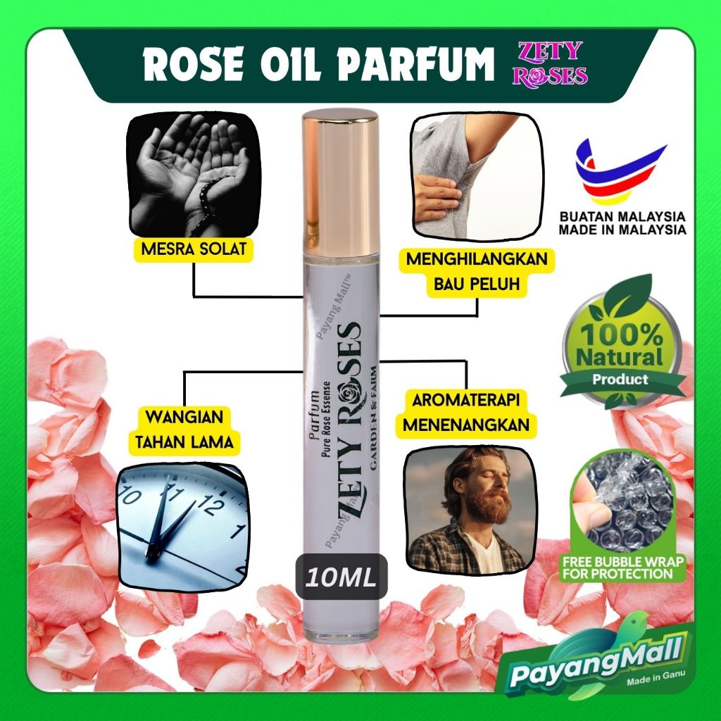 Minyak Wangian Rose Oil Parfum 10ML Bau Ros Semerbak Mesra Solat ZETY ...