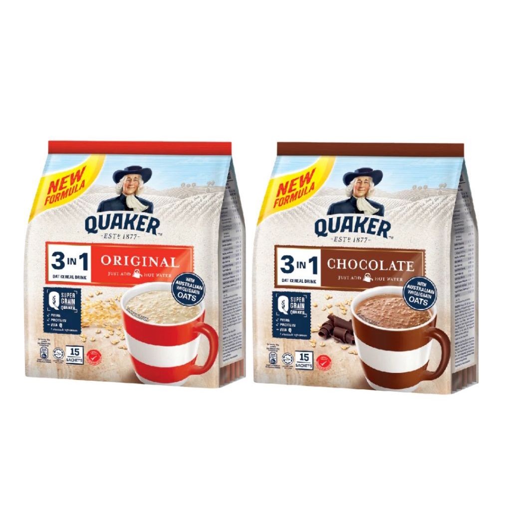Quaker Oat Cereal Drink 3In1 Original/Chocolate 15's x 28g | Shopee ...