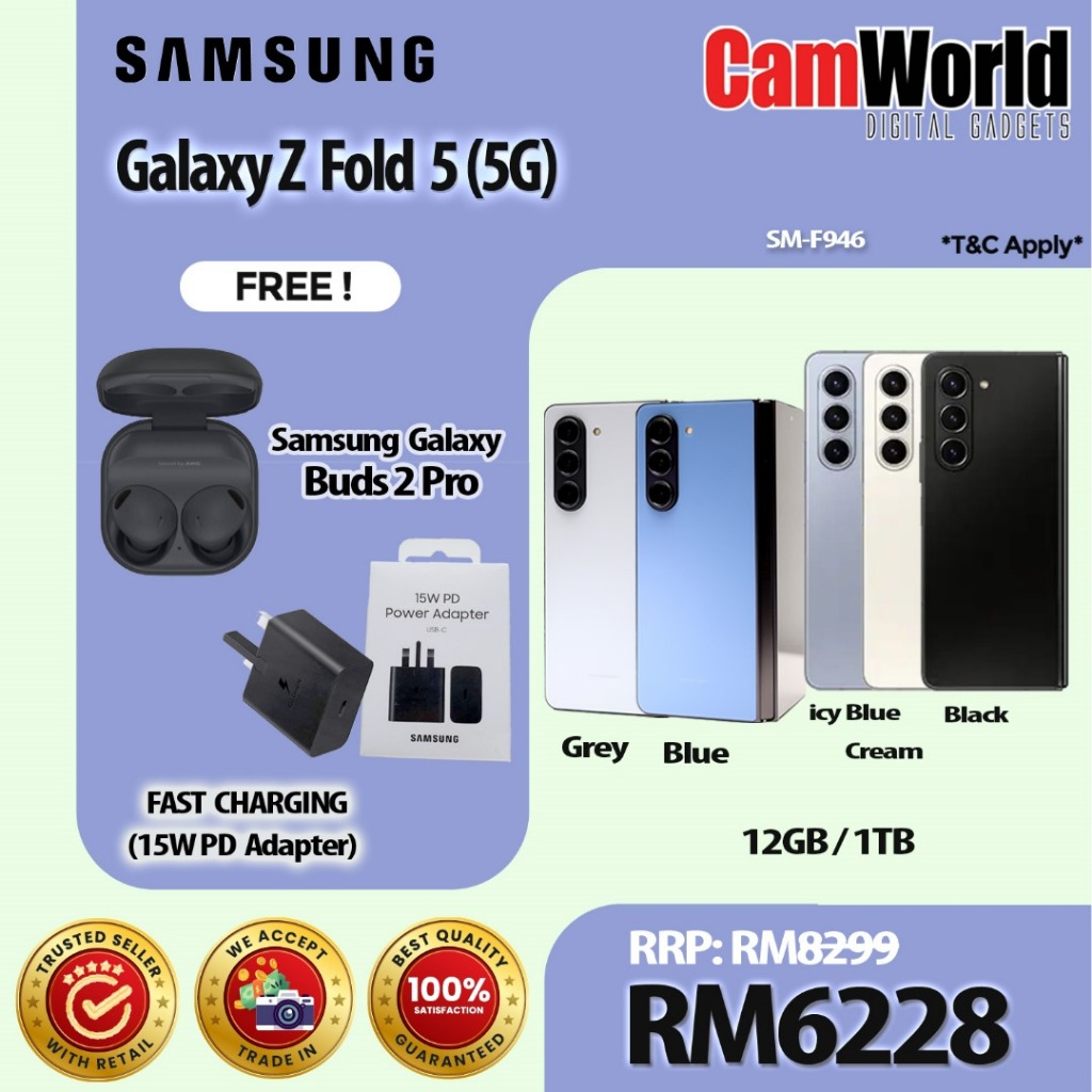 Samsung Galaxy Z Fold 5 / Fold 5 5G (SM-F946) ( 12GB + 1TB ) With 15w ...