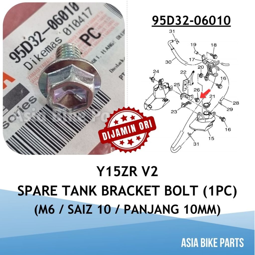 Yamaha Original Y15ZR V2 Spare Tank Bracket Bolt / LC135 V8 FI Brake ...
