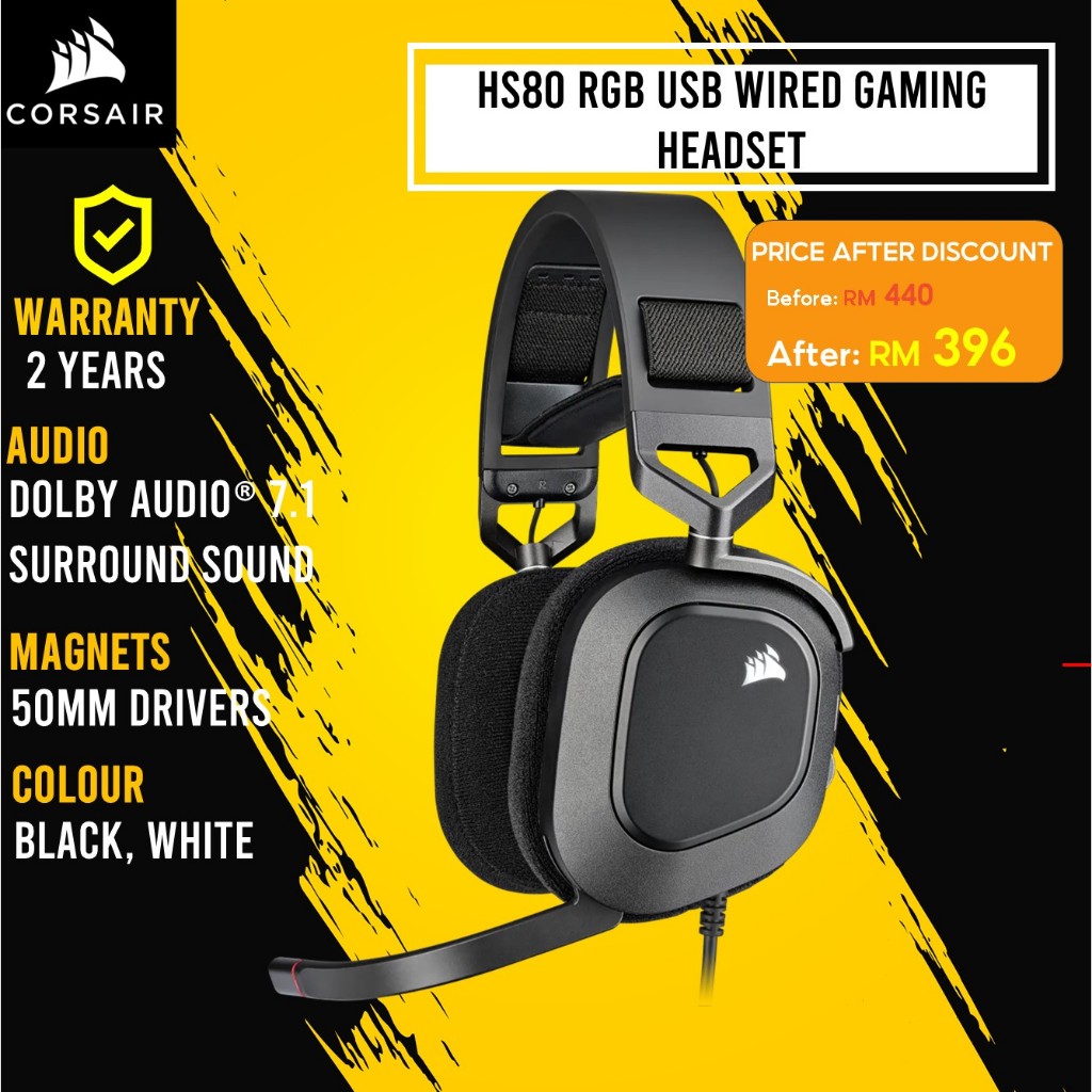 Corsair HS80 MAX RGB Wireless / HS80 RGB USB Dolby Atmos Premium Gaming ...