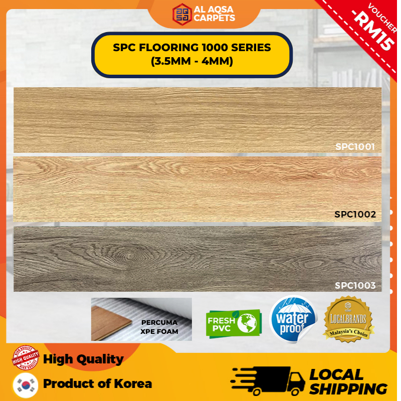Aqsa SPC Vinyl Flooring 1000 Series 3.5MM - 4MM Percuma XPE Foam Lantai Click SPC Floor ...