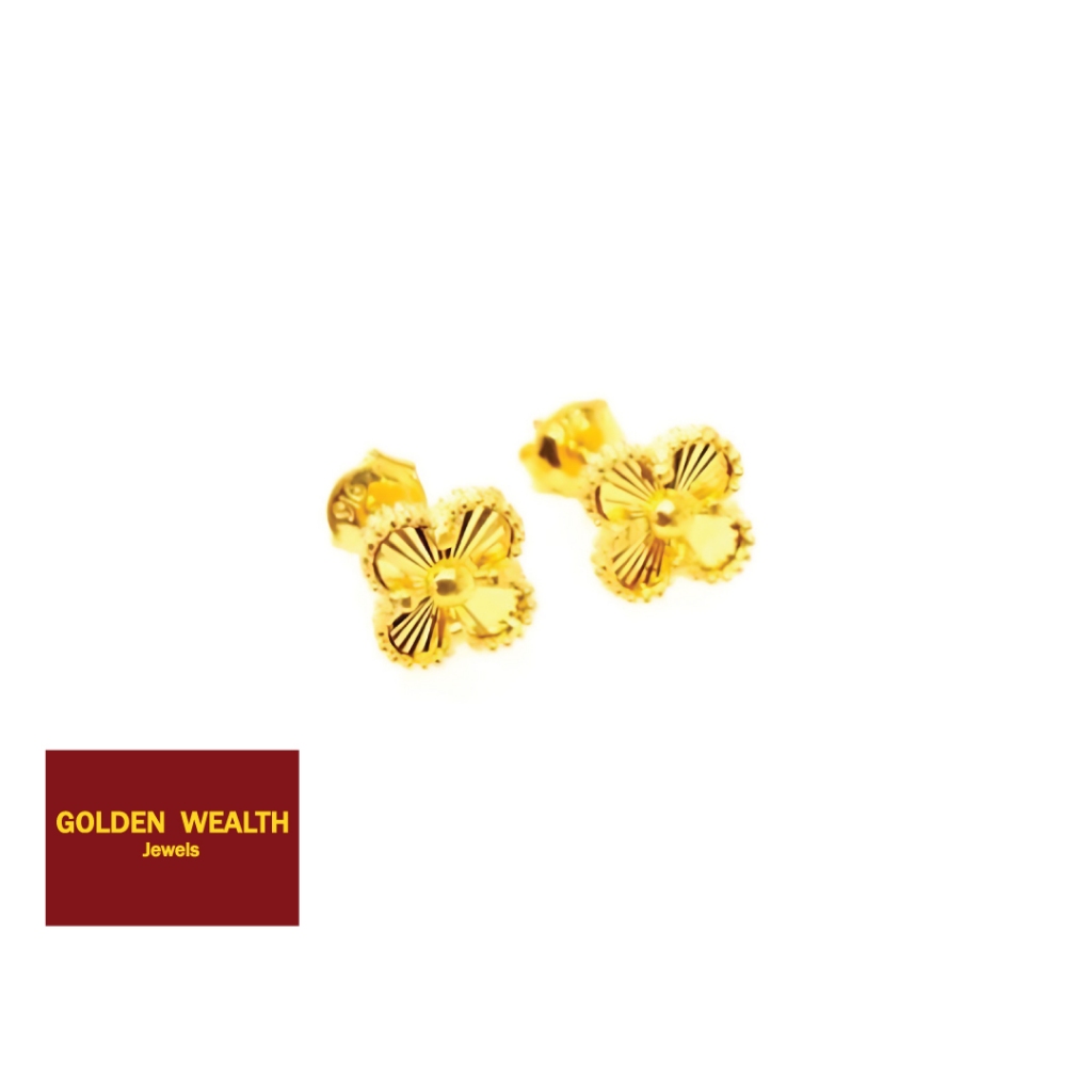 🌈916 Gold Stud Earrings Subang Emas 916 VC Clover 幸运黃金四叶草耳环 | Shopee ...