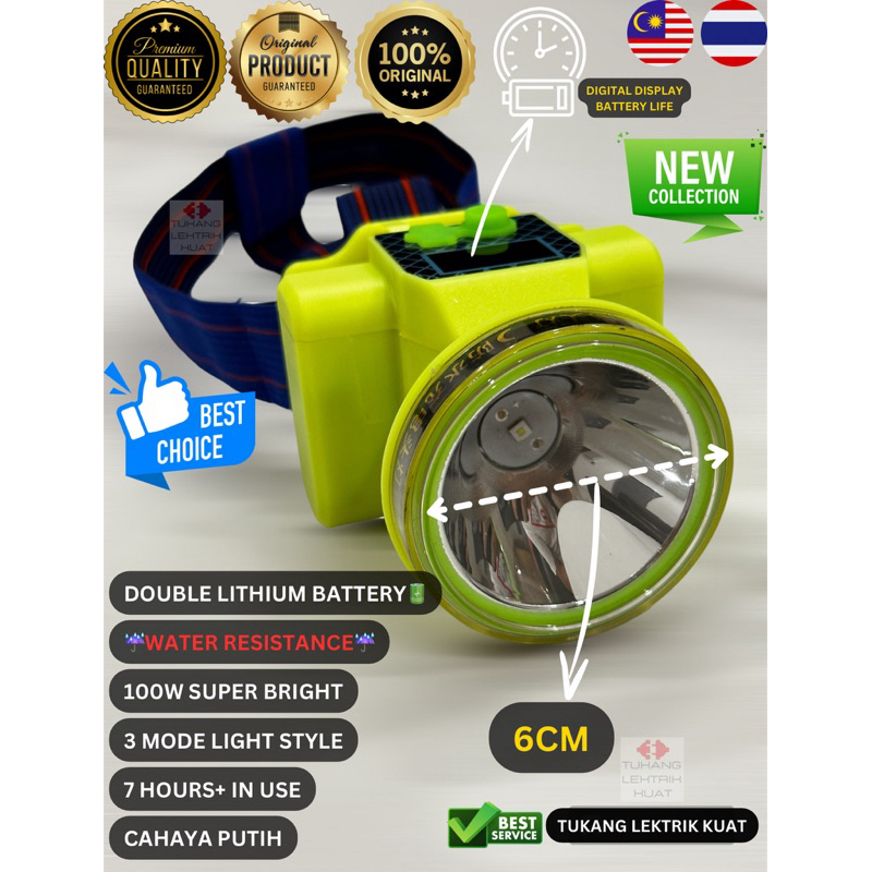 🔥SPEACIAL KUAT🔥 Lampu Kepala Terang 100w High Quality Rechargeable Head ...