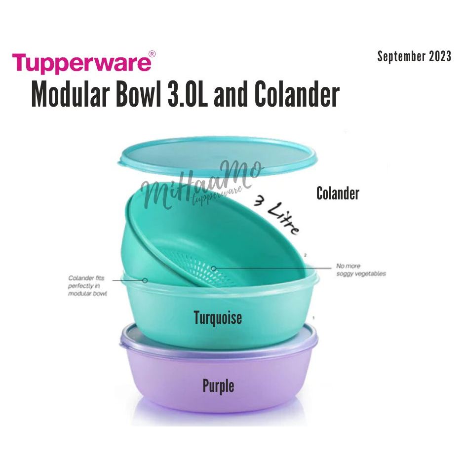 Tupperware Round Modular Bowl 3L with Colander Bekas Makanan Kedap ...