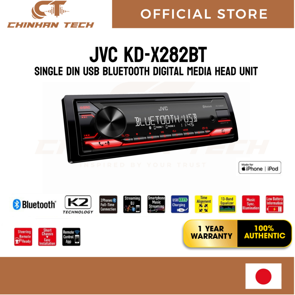 JVC KD-X282BT Digital Media Receiver featuring Bluetooth® / USB / 13-Band EQ / JVC Remote App ...