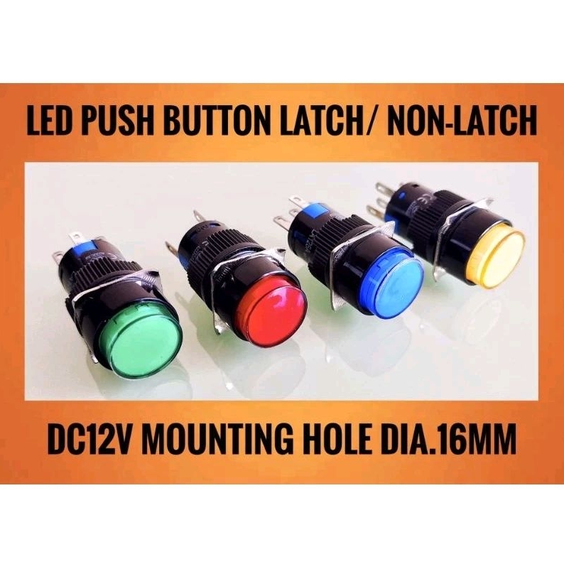 PUSH BUTTON SWITCH LED LIGHT 12V LATCH AND NON LATCH MOMENTARY 5PIN ...