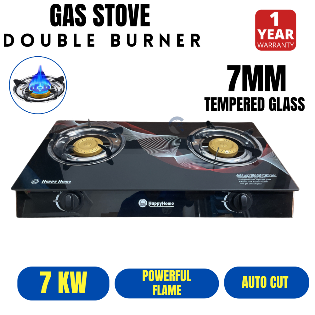HAPPY HOME Double Burners Glass Table Top Gas Cooker Stove | Shopee ...