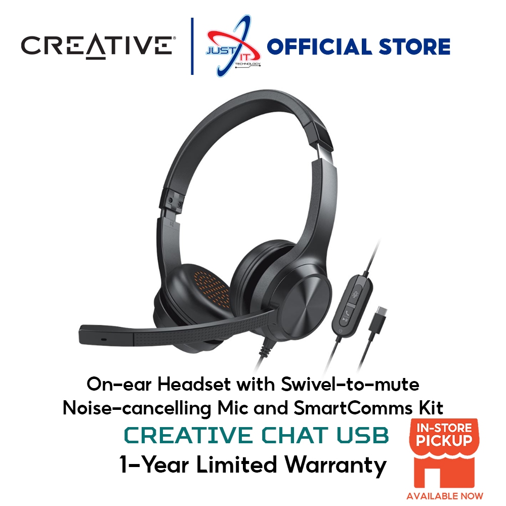 Creative Chat USB On-Ear Headset with Swivel-to-Mute Noise-Cancelling ...