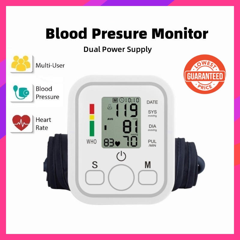 Automatic Blood Pressure Monitor Digital LCD Heart Beat Monitor BP Cuff ...