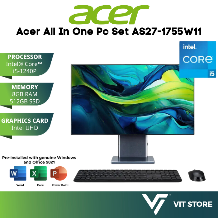 Desktop Acer Aspire S27-1755-1240W11 AIO (Intel Core i5-1240P/8GB RAM/512GB SSD/27" 2560x1440/Ms ...