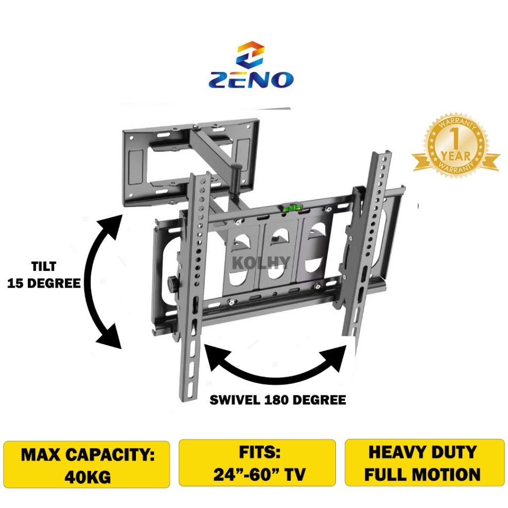 Zeno Premium Heavy Duty Full Motion Single Arn Adjustable Swivel Tilt Up Down Wall Mount Bracket ...