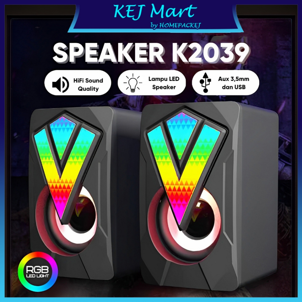 K2039 USB Speaker Laptop Desktop Stereo Mini Speaker With RGB Light AUX Audio For PC Computer ...
