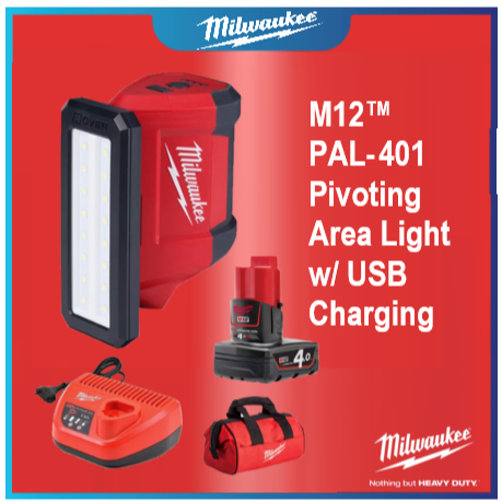 Milwaukee M12 PAL Pivoting Area Light With USB Charger 700 LUMEN ...