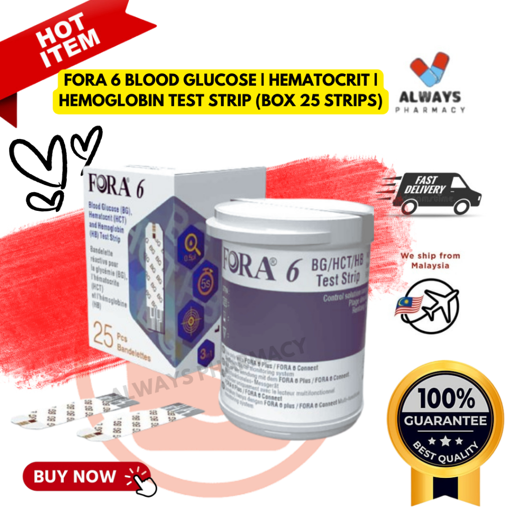 1 BOTTLE - FORA 6 BLOOD GLUCOSE (BG), HEMATOCRIT (HCT) AND HEMOGLOBIN ...