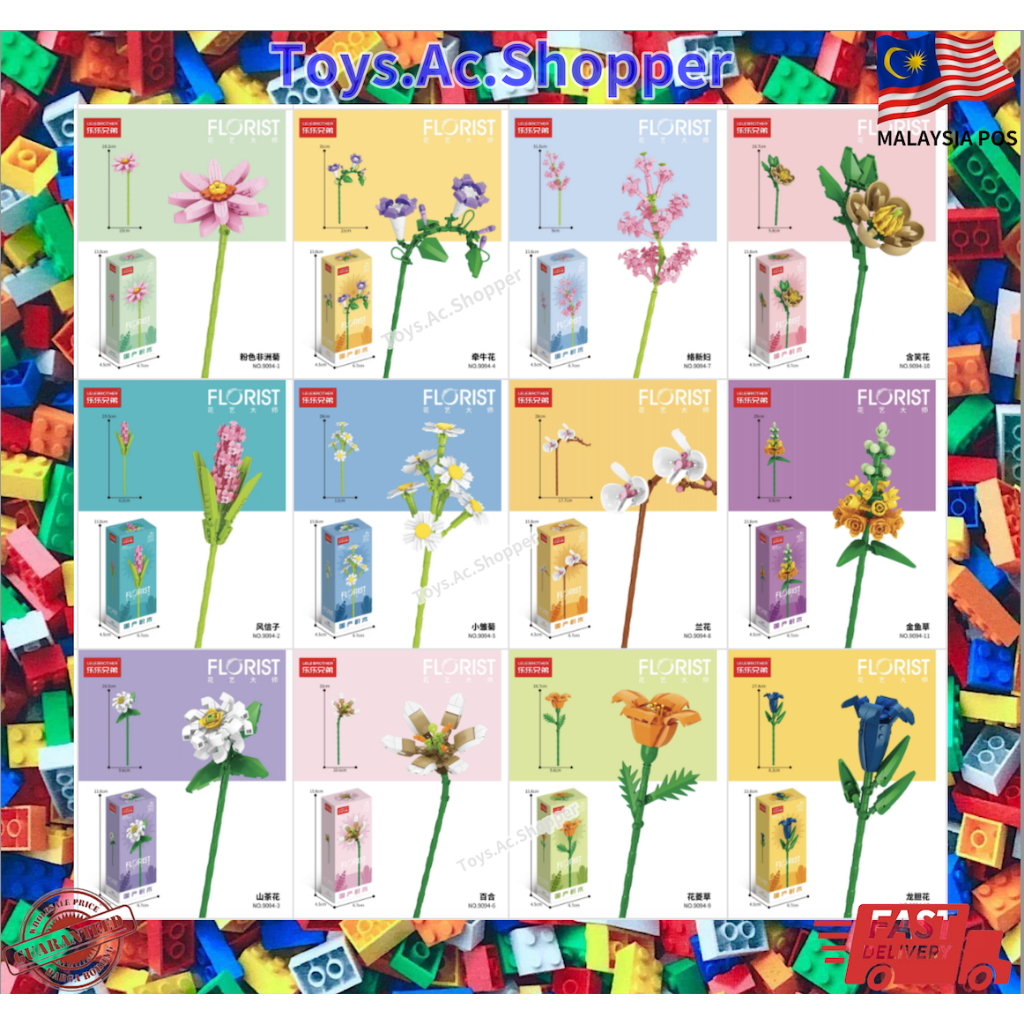 DIY Bunga Brick Building Blocks Creative Flower Rose Sunflower ...