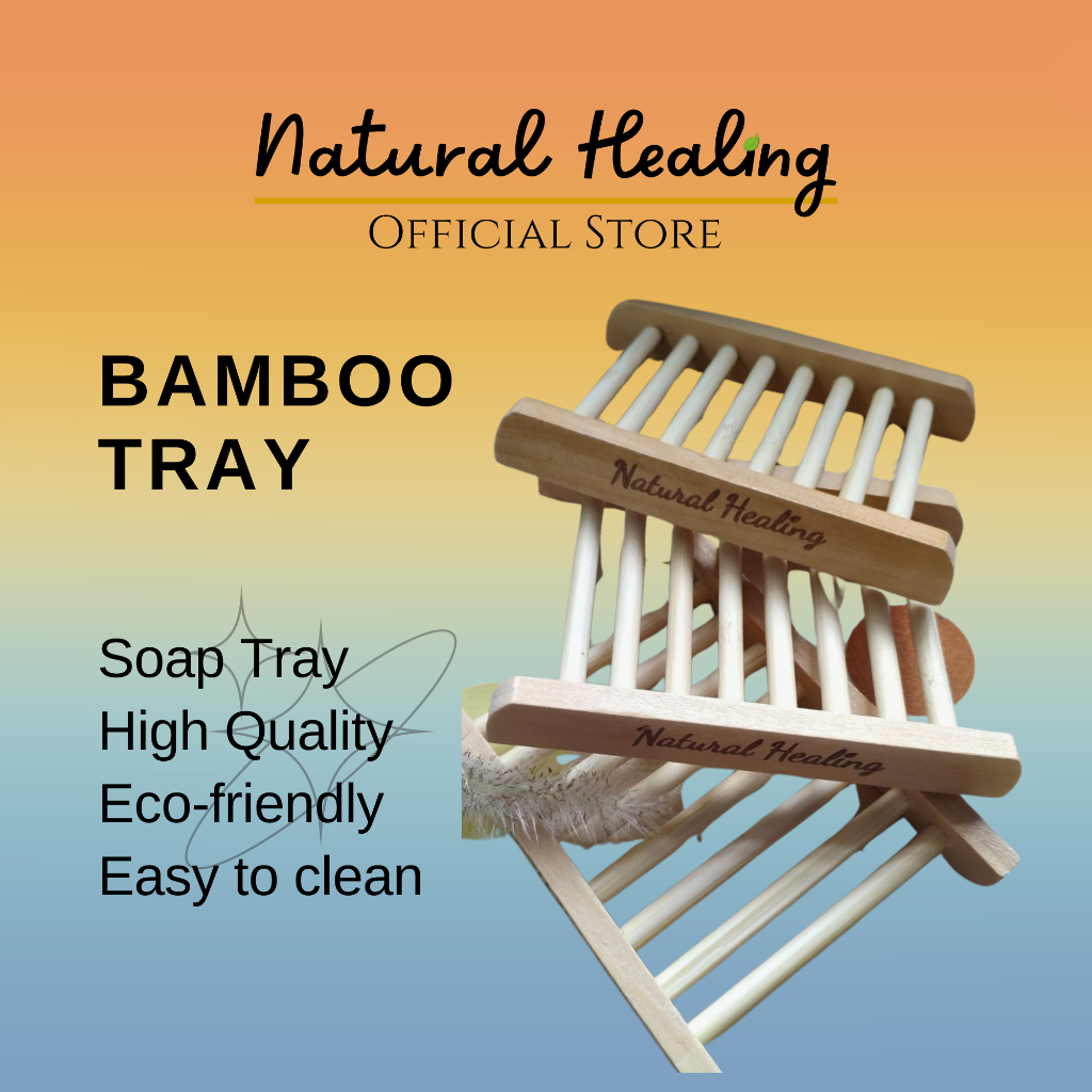 NATURAL HEALING Bamboo Tray Soap Holder Bathroom Organizer Bekas Sabun ...