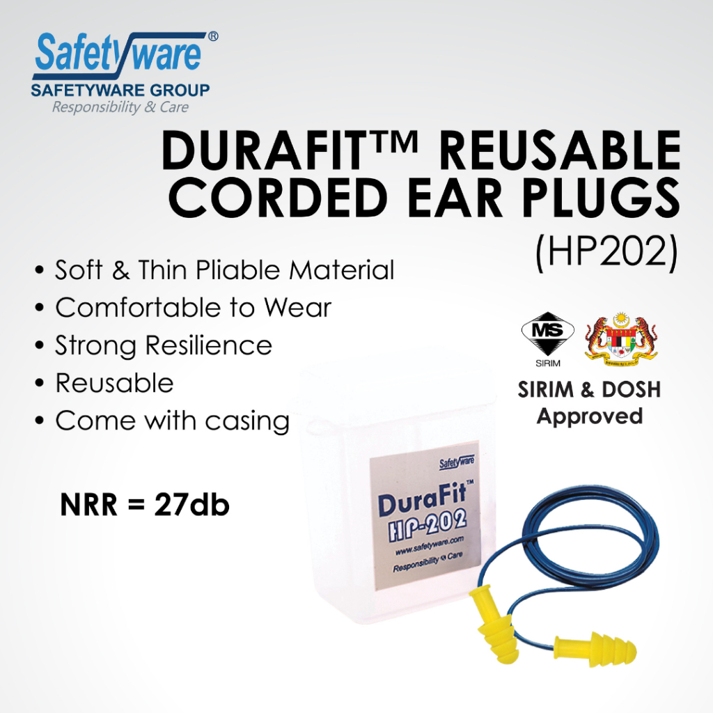 Safetyware DuraFit™ HP202 High Quality Reusable Ear Plugs (with Casing ...