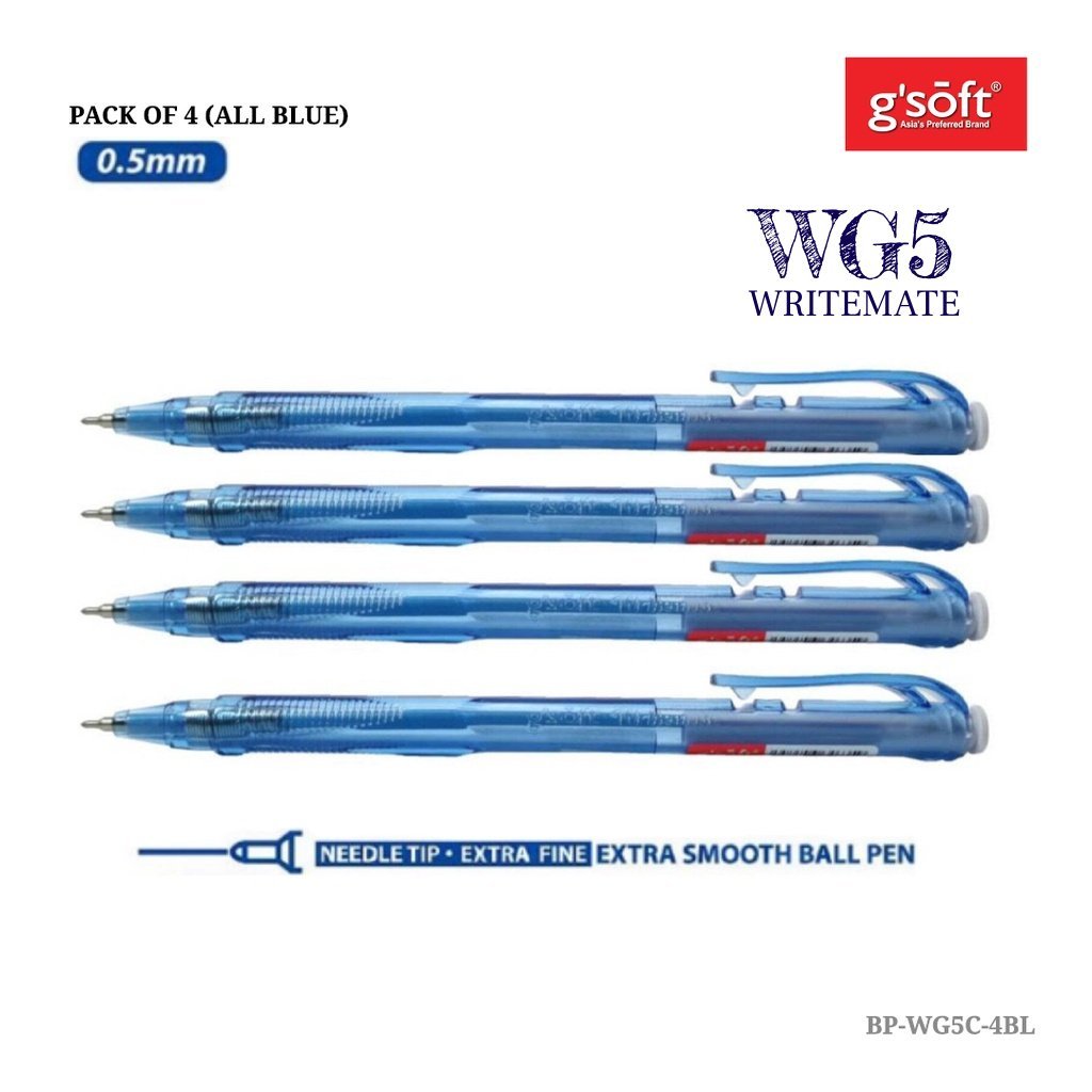 G'soft | Ball Pen | G'soft Ball Pen WG5 0.5mm Pack in 4 pcs (Blue ...