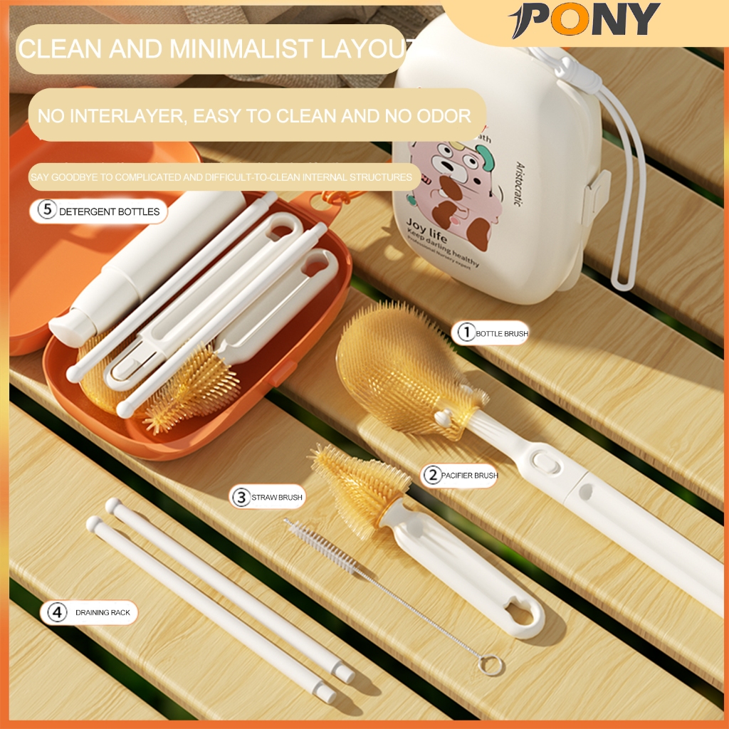 Pony Portable Bottle Brush 5 in 1 360° Baby Silicone Bottle Brush ...