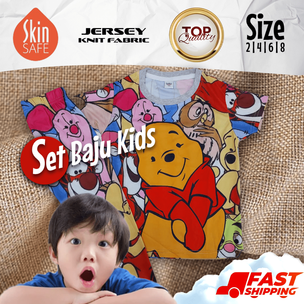 ★READY STOCK★ WINNIE THE POOH Cartoon Set Baju T-Shirt Kids | Jersey ...