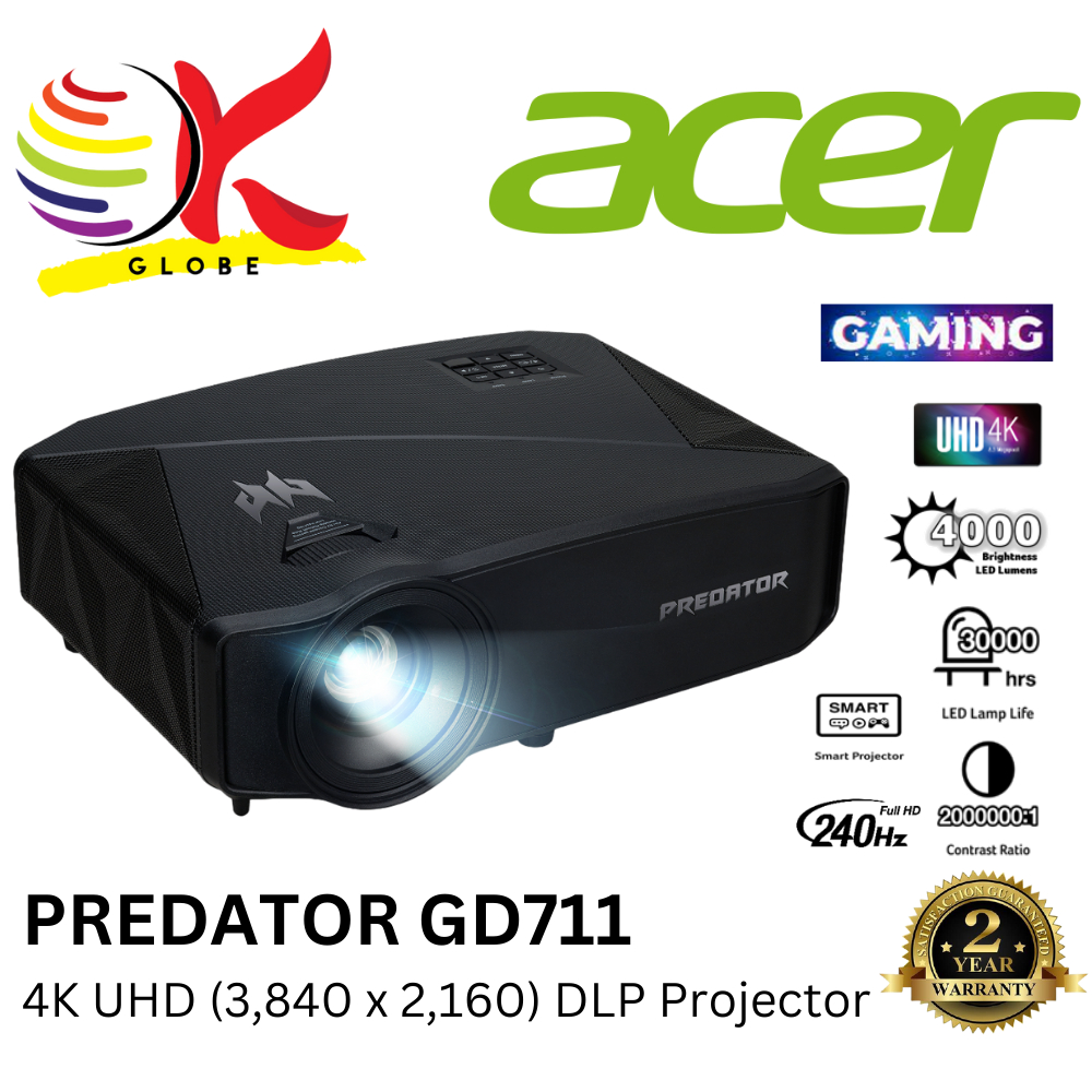ACER PREDATOR GD711 4000 LED LUMENS 4K UHD (3840 x 2160) DLP PROJECTOR ...